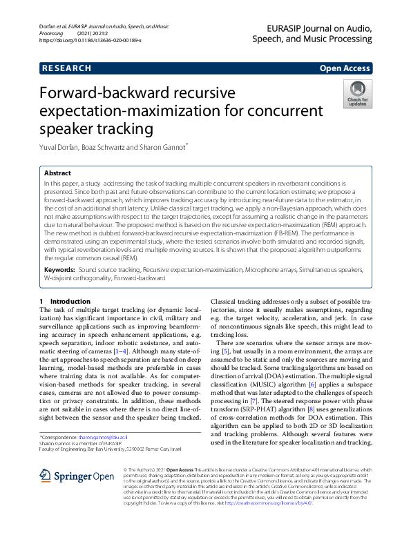 Pdf Forward Backward Recursive Expectation Maximization For Concurrent Speaker Tracking