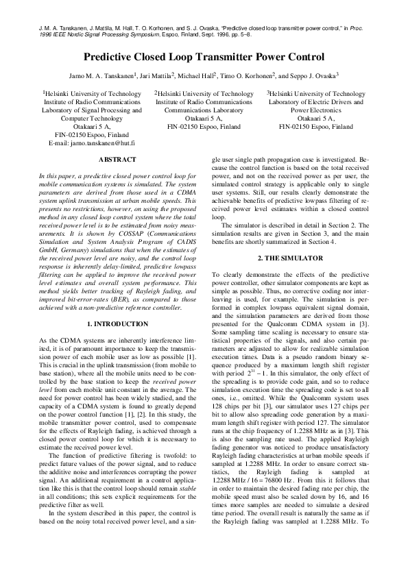 Pdf Predictive Closed Loop Transmitter Power Control