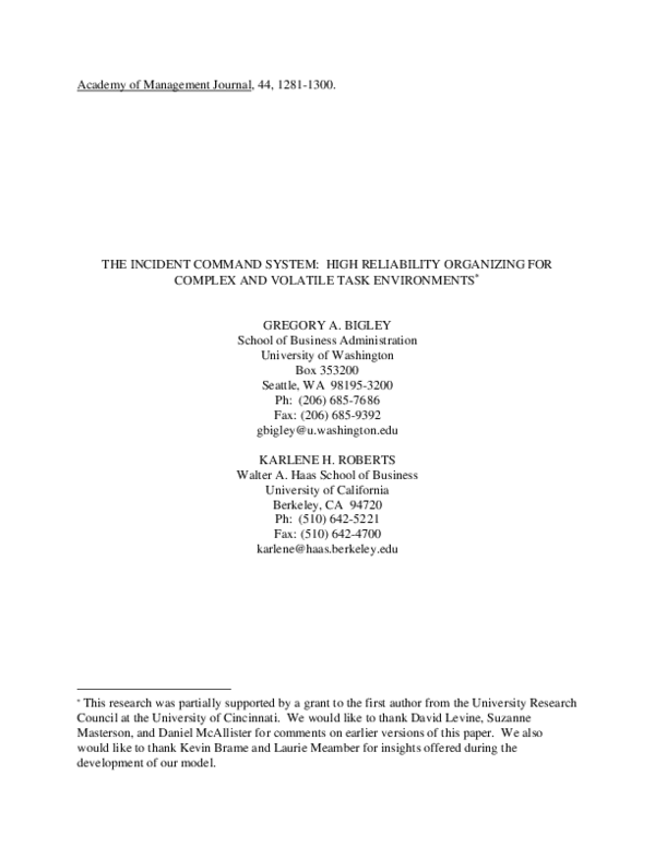 (PDF) The Incident Command System: High-Reliability Organizing for ...
