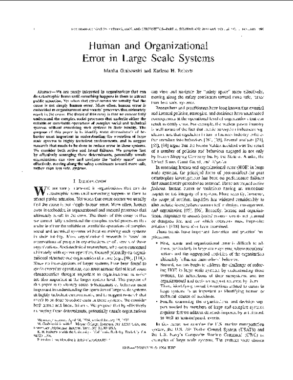 (PDF) Human and organizational error in large scale systems
