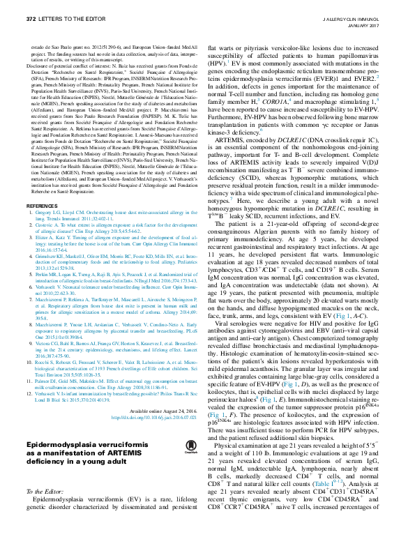 (PDF) Epidermodysplasia verruciformis as a manifestation of ARTEMIS ...