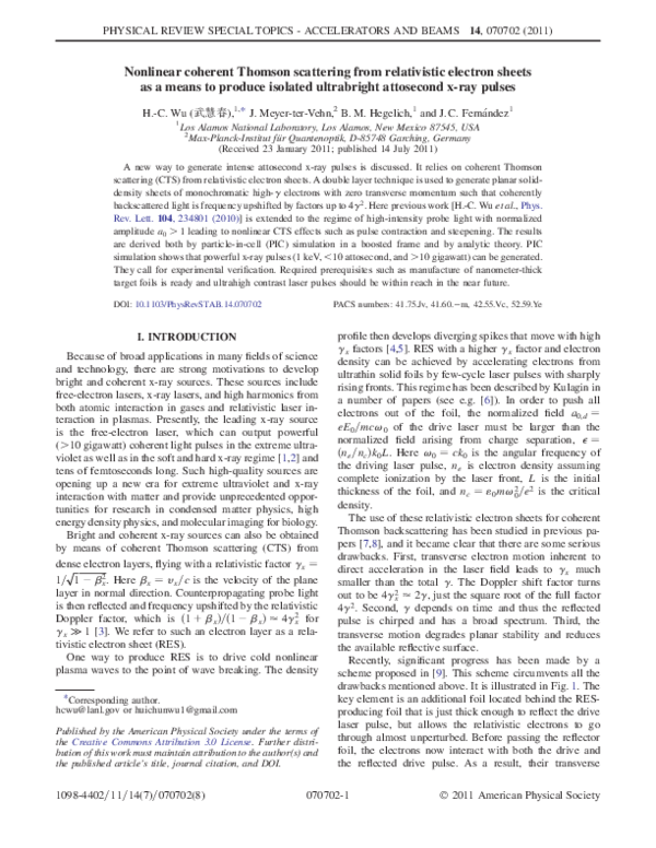 (PDF) Nonlinear coherent Thomson scattering from relativistic electron ...
