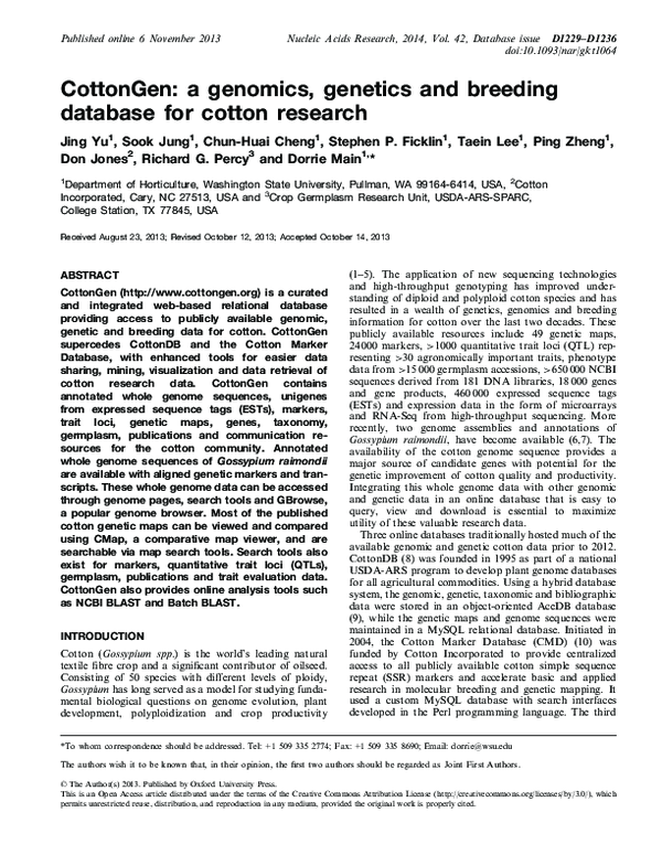 (PDF) CottonGen: a genomics, genetics and breeding database for cotton ...
