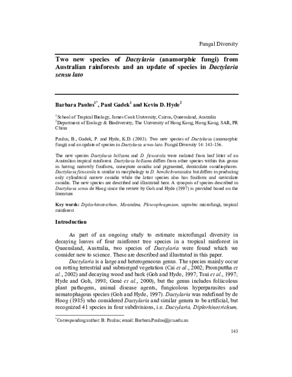 (PDF) Two new species of Dactylaria (anamorphic fungi) from Australian ...