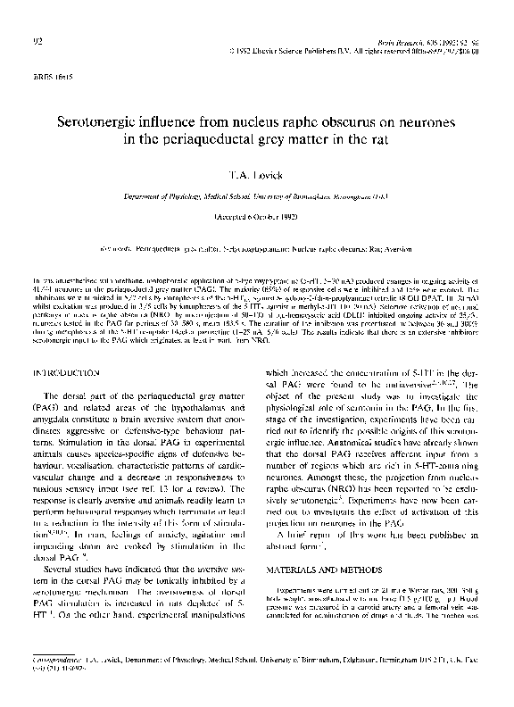 (PDF) Serotonergic influence from nucleus raphe obscurus on neurones in ...