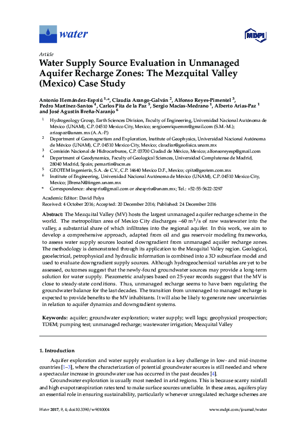 (PDF) Water Supply Source Evaluation in Unmanaged Aquifer Recharge ...