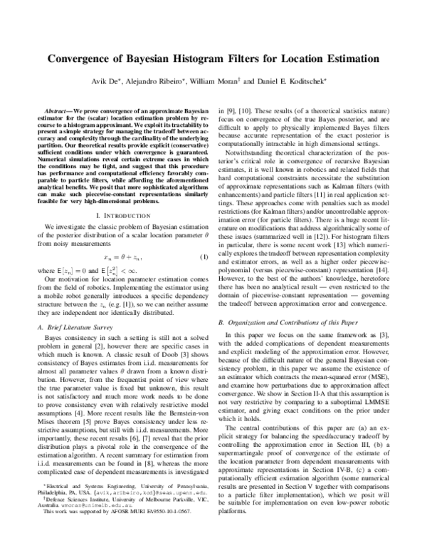 (PDF) Convergence of Bayesian histogram filters for location estimation (PDF) Convergence of Bayesian histogram filters for location estimation