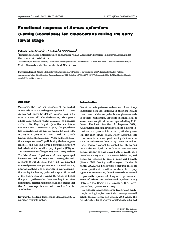 (PDF) Functional response of Ameca splendens (Family Goodeidae) fed ...