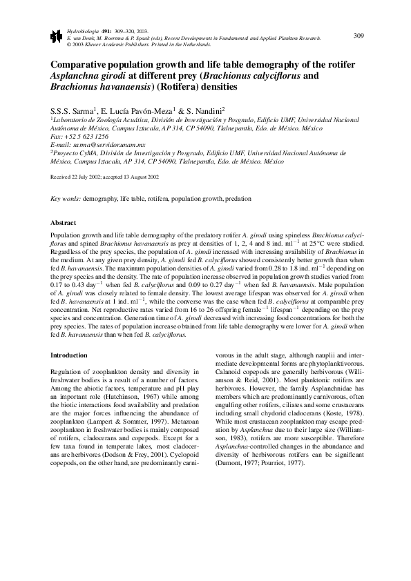 (PDF) Comparative population growth and life table demography of the ...