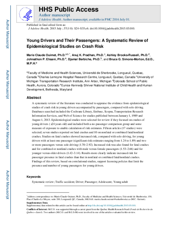 (PDF) Young Drivers and Their Passengers: A Systematic Review of ...