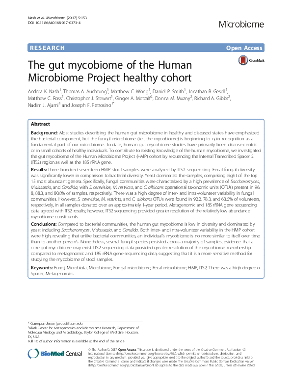 (PDF) The gut mycobiome of the Human Microbiome Project healthy cohort