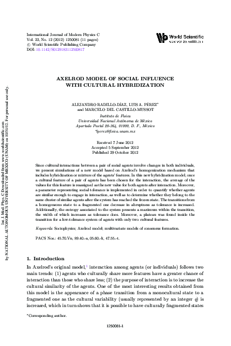 (PDF) Axelrod Model of Social Influence with Cultural Hybridization
