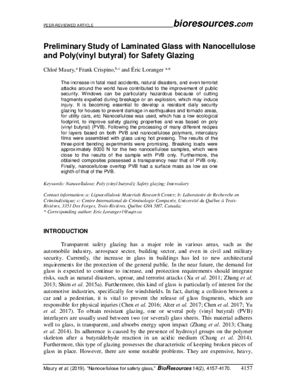 (PDF) Preliminary study of laminated glass with nanocellulose and poly ...