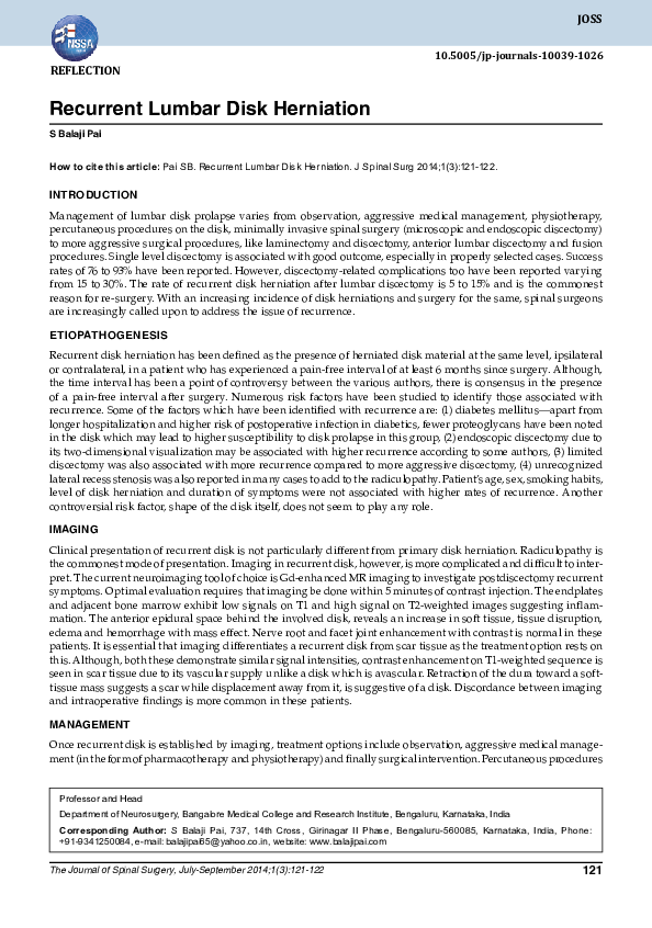 (PDF) Recurrent lumbar disk herniation