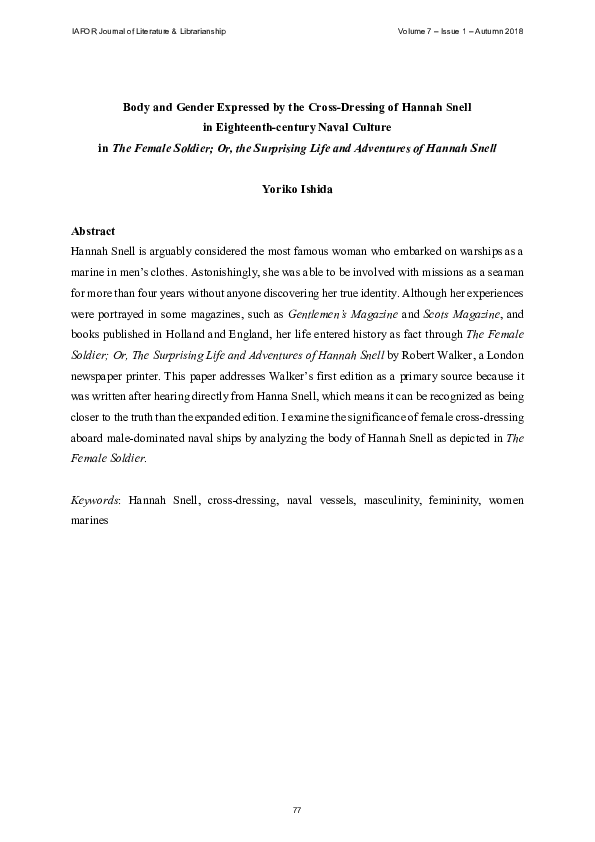 (PDF) Body and Gender Expressed by the Cross-Dressing of Hannah Snell ...