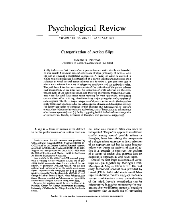 (PDF) Categorization of action slips