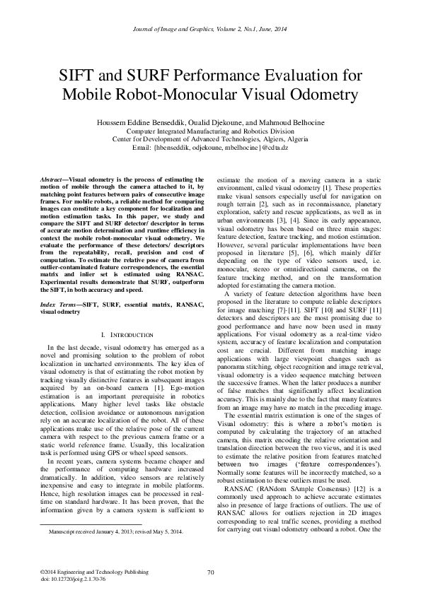 (PDF) SIFT and SURF Performance Evaluation for Mobile Robot-Monocular ...