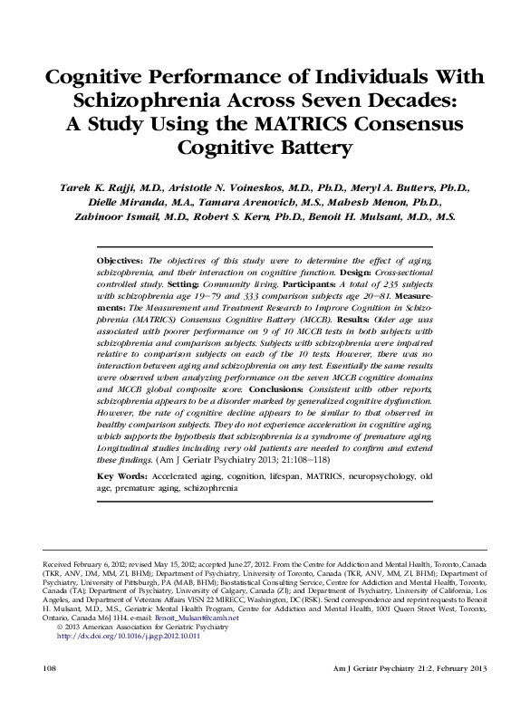 (PDF) Cognitive performance of individuals with schizophrenia across ...
