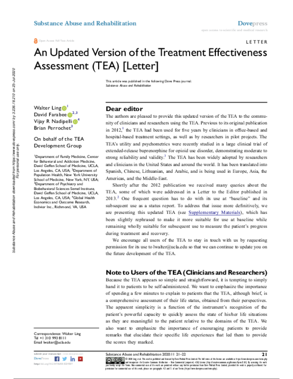 (PDF) An Updated Version of the Treatment Effectiveness Assessment (TEA ...