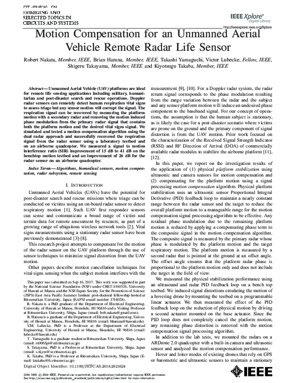 (PDF) Motion Compensation for an Unmanned Aerial Vehicle Remote Radar ...