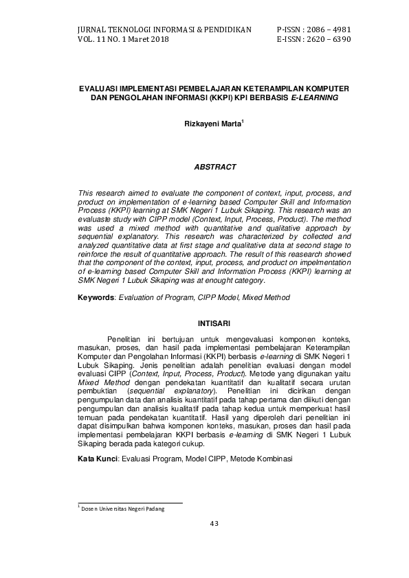 (PDF) Evaluasi Implementasi Pembelajaran Keterampilan Komputer Dan Pengolahan Informasi (Kkpi ...