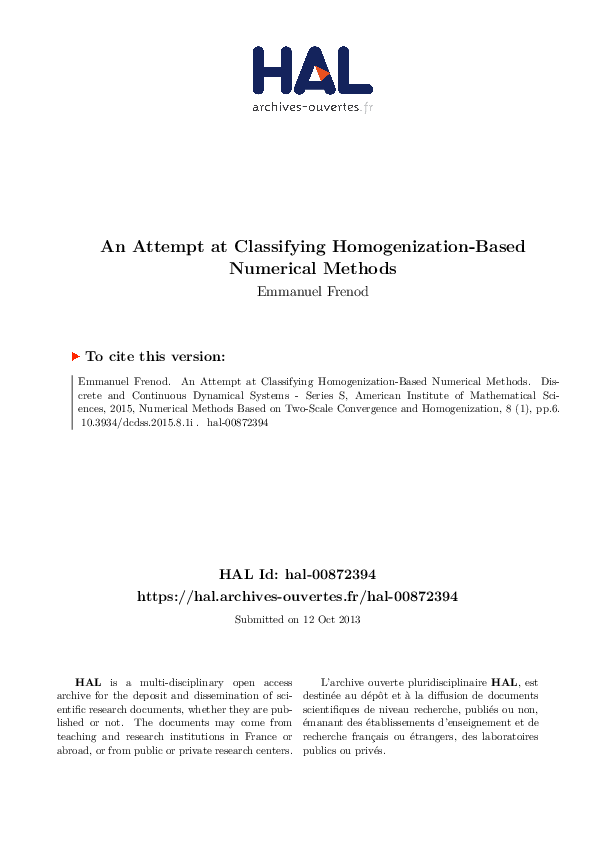 (PDF) An attempt at classifying homogenization-based numerical methods