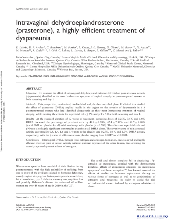 (PDF) Intravaginal dehydroepiandrosterone (prasterone), a highly ...
