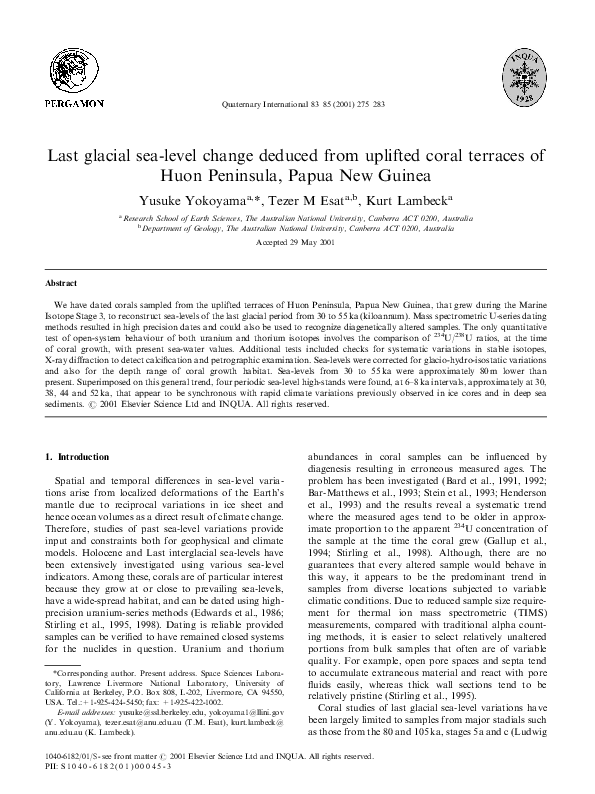 (PDF) Last glacial sea-level change deduced from uplifted coral ...