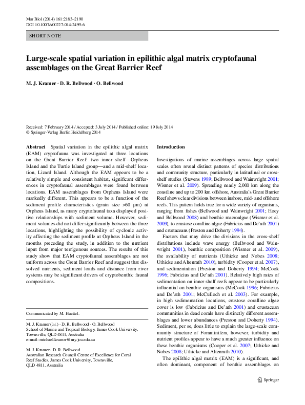 (PDF) Large-scale spatial variation in epilithic algal matrix ...