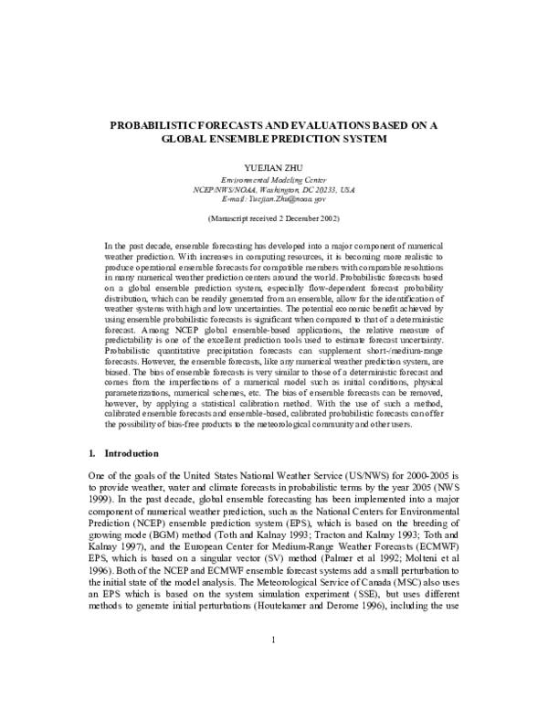 (PDF) Probabilistic Forecasts and Evaluations Based on a Global ...