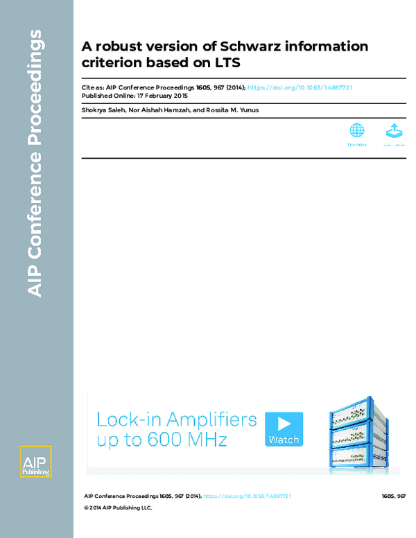 (PDF) A robust version of Schwarz information criterion based on LTS