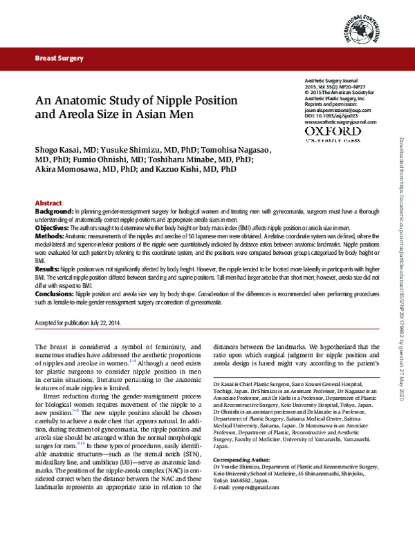 (PDF) An anatomic study of nipple position and areola size in asian men