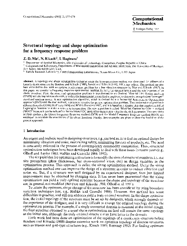 (PDF) Structural topology and shape optimization for a frequency response problem
