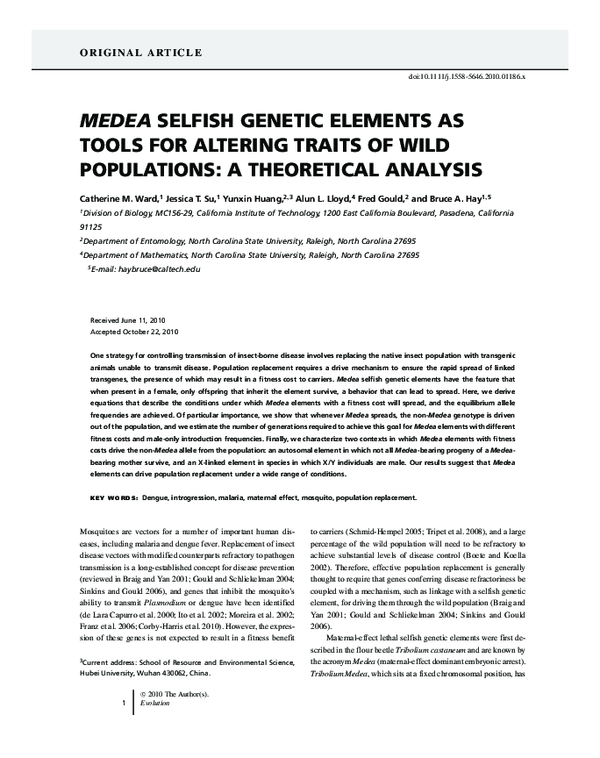 (PDF) MEDEA SELFISH GENETIC ELEMENTS AS TOOLS FOR ALTERING TRAITS OF ...