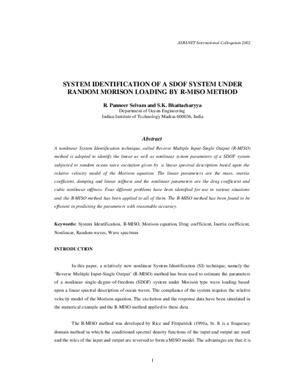 (PDF) System Identification of a Sdof System Under Random Morison ...