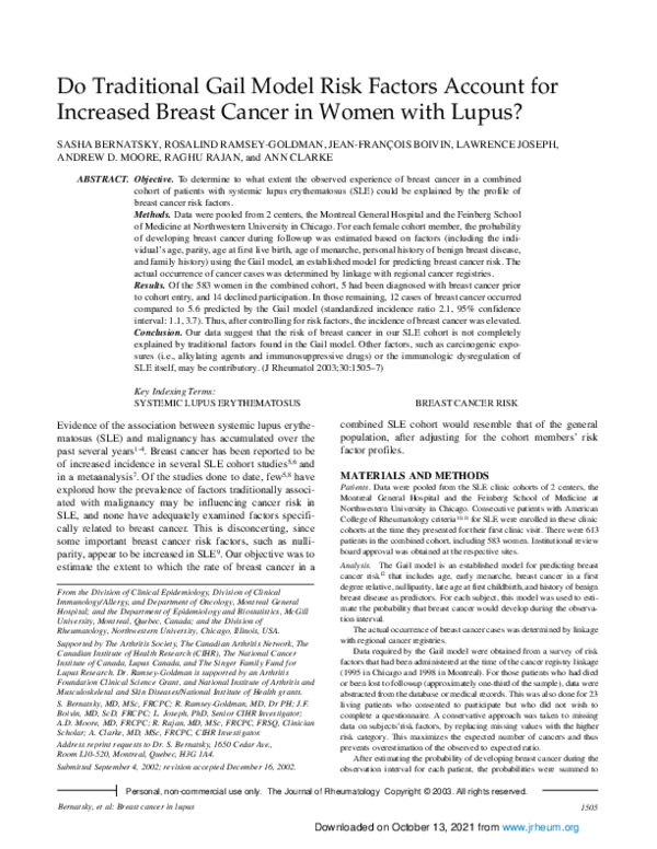 (PDF) Do traditional Gail model risk factors account for increased ...