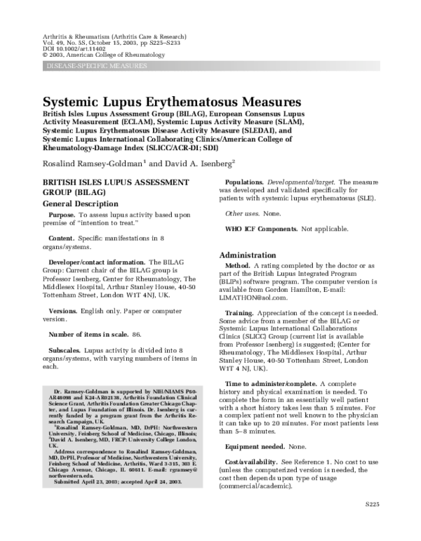 (PDF) Systemic lupus erythematosus measures: British Isles Lupus Assessment Group (BILAG ...