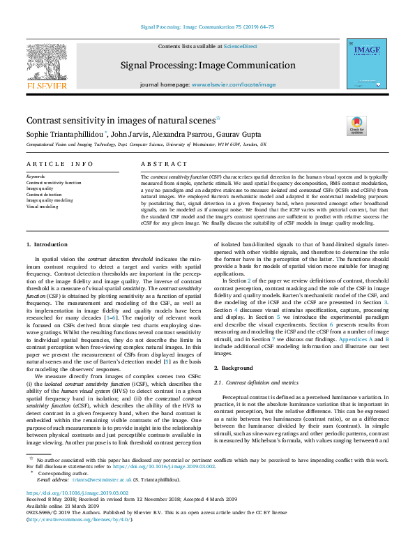 (PDF) Contrast sensitivity in images of natural scenes