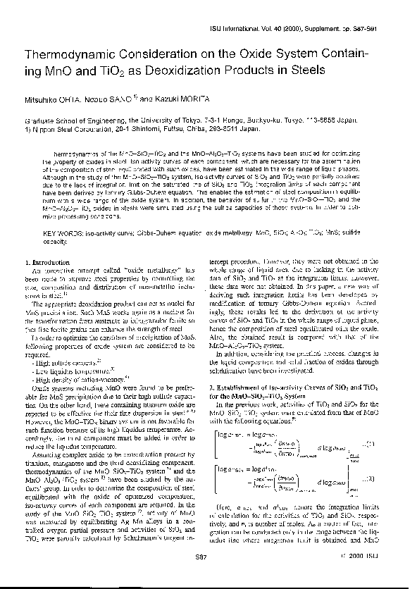 (PDF) Thermodynamic Consideration on the Oxide System Containing MnO ...