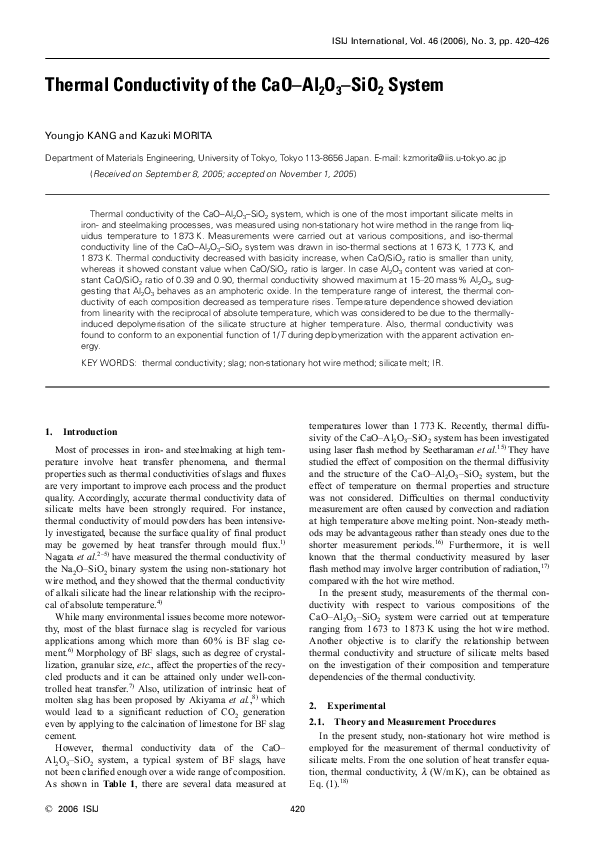 (PDF) Thermal Conductivity of the CaO–Al2O3–SiO2 System