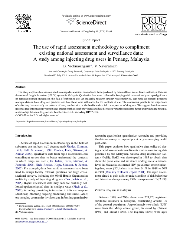 (PDF) The use of rapid assessment methodology to compliment existing national assessment and ...