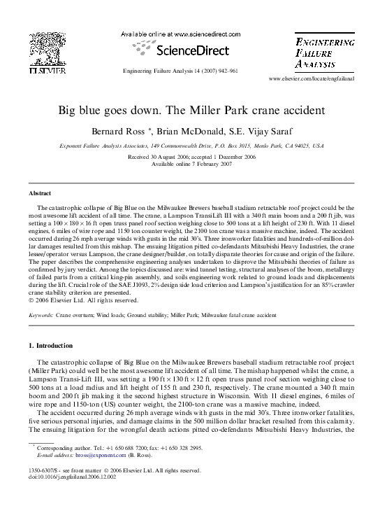 (PDF) Big blue goes down. The Miller Park crane accident