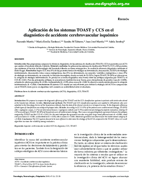 (PDF) Aplicación de los sistemas TOAST y CCS en el diagnóstico de ...