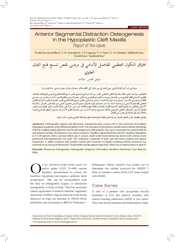 (PDF) Anterior Segmental Distraction Osteogenesis in the Hypoplastic Cleft Maxilla: Report of ...