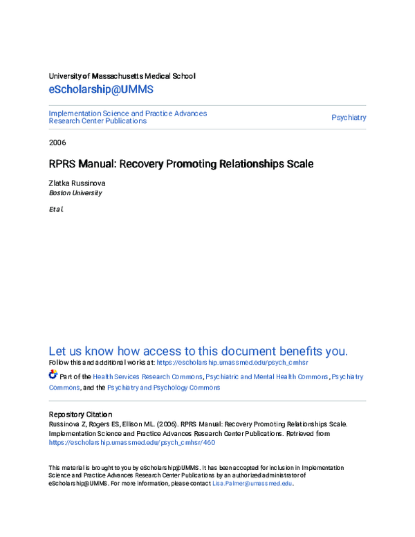 (PDF) RPRS Manual: Recovery Promoting Relationships Scale