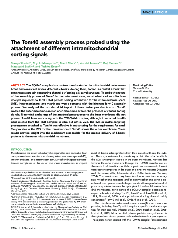 (PDF) The Tom40 assembly process probed using the attachment of ...