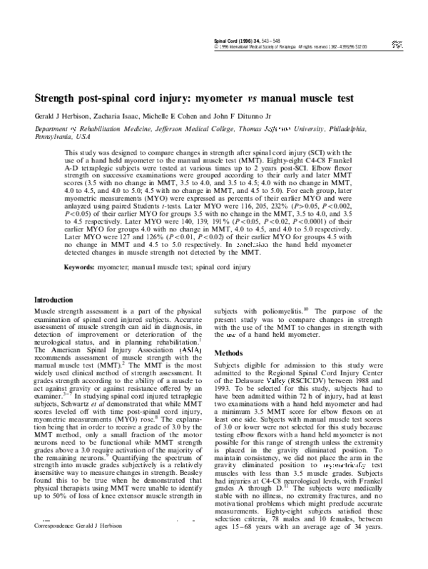 (PDF) Strength post-spinal cord injury: myometer vs manual muscle test