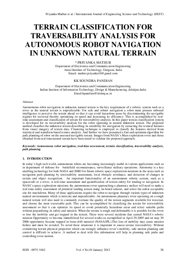 Pdf Terrain Classification For Traversability Analysis For Autonomous