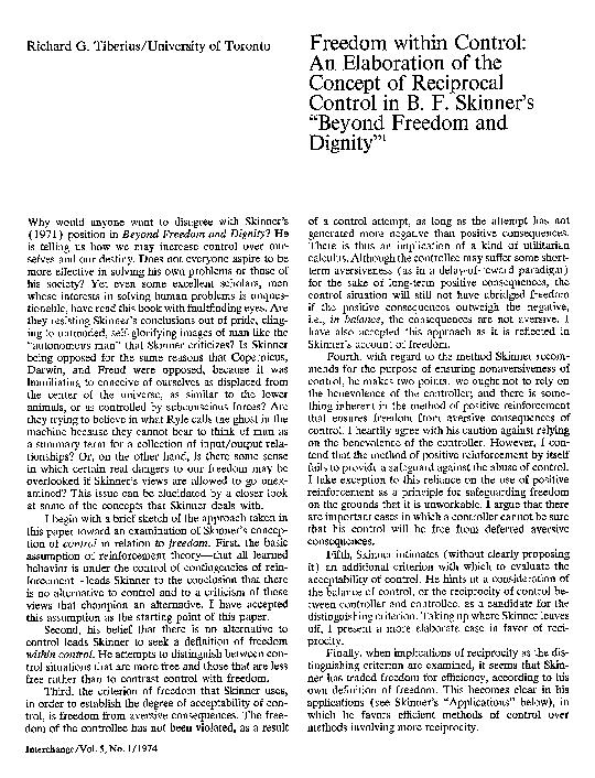 (PDF) Freedom within control: An elaboration of the concept of ...