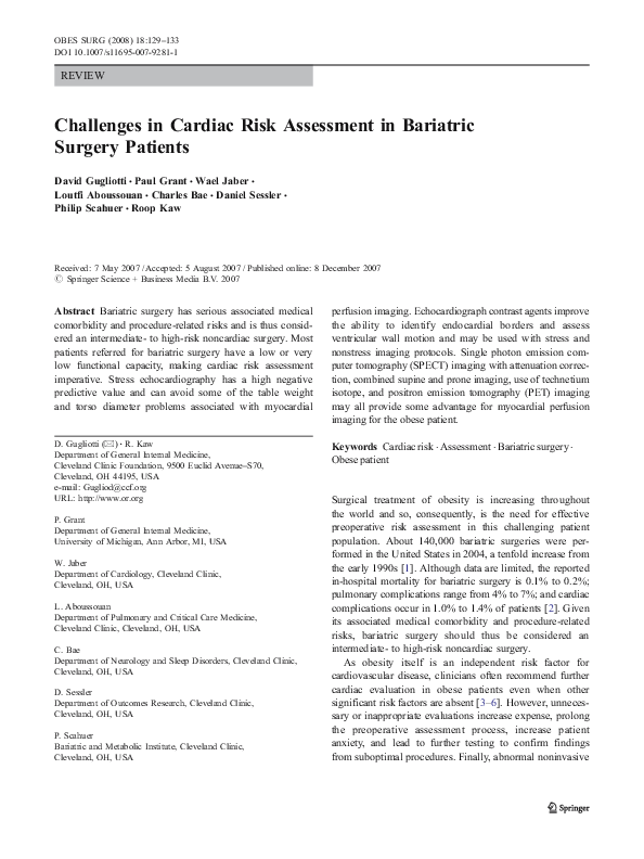 (PDF) Challenges in Cardiac Risk Assessment in Bariatric Surgery Patients